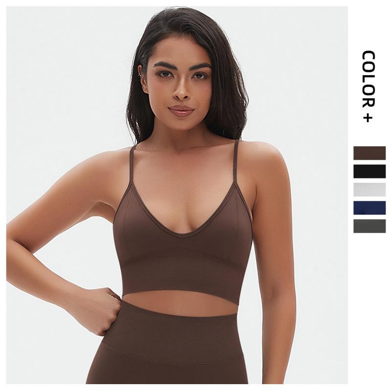 スポーツブラ レディース ヨガウェア トップス 伸縮性 ノンワイヤー Vネック キャミソール ブラトップ 接触冷感 普段使い 部屋着 ブラック ダークグレー ダークブルー 月光ホワイト ブラウン