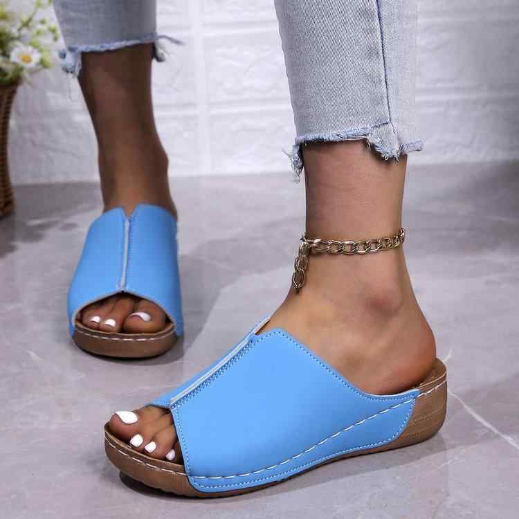 サンダル レディース 春夏 坡跟 軽量 魚口 一字型 スリッパ 赤 グレー 青 白 黒 茶 PU 普段使い カジュアル 36 37 38 39 40 41 42 43・カラー: レッド, グレー, ブルー, ホワイト, ブラック, ブラウン...