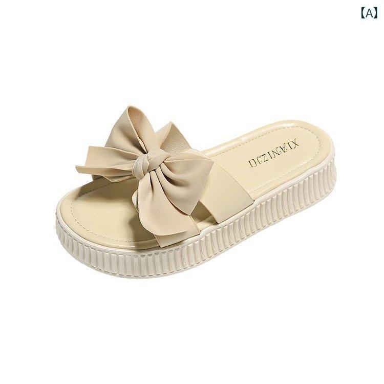 サンダル レディース 厚底 一文字 ミュール 杏色/米白 普段使い ビーチ プール 女性用 かわいい スリッパ