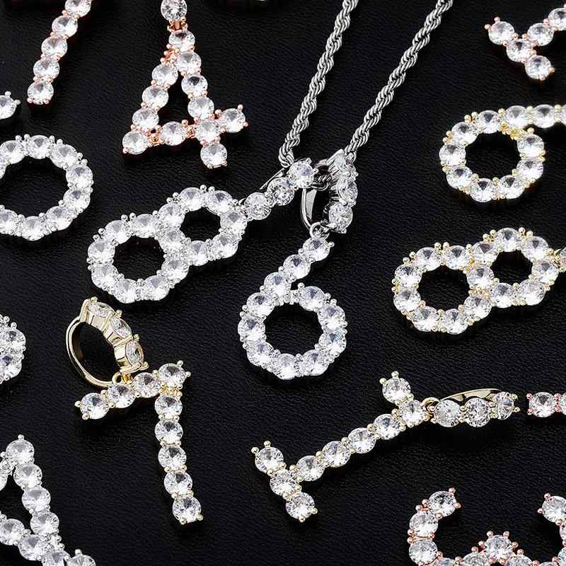 ネックレス ジルコニア アラビア数字 ペンダント チョーカー メンズ レディース ヒップホップ ラッキーアイテム アクセサリー ゴールド シルバー ローズゴールド