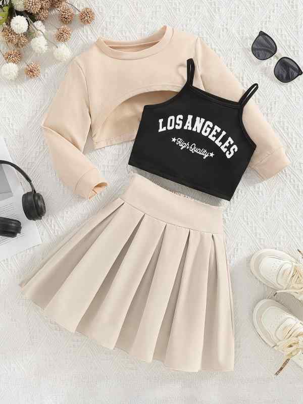 子供用セットアップ 女の子用 スカートセット（3点セット）春夏 スポーツウェア ニット へそ出し 普段着