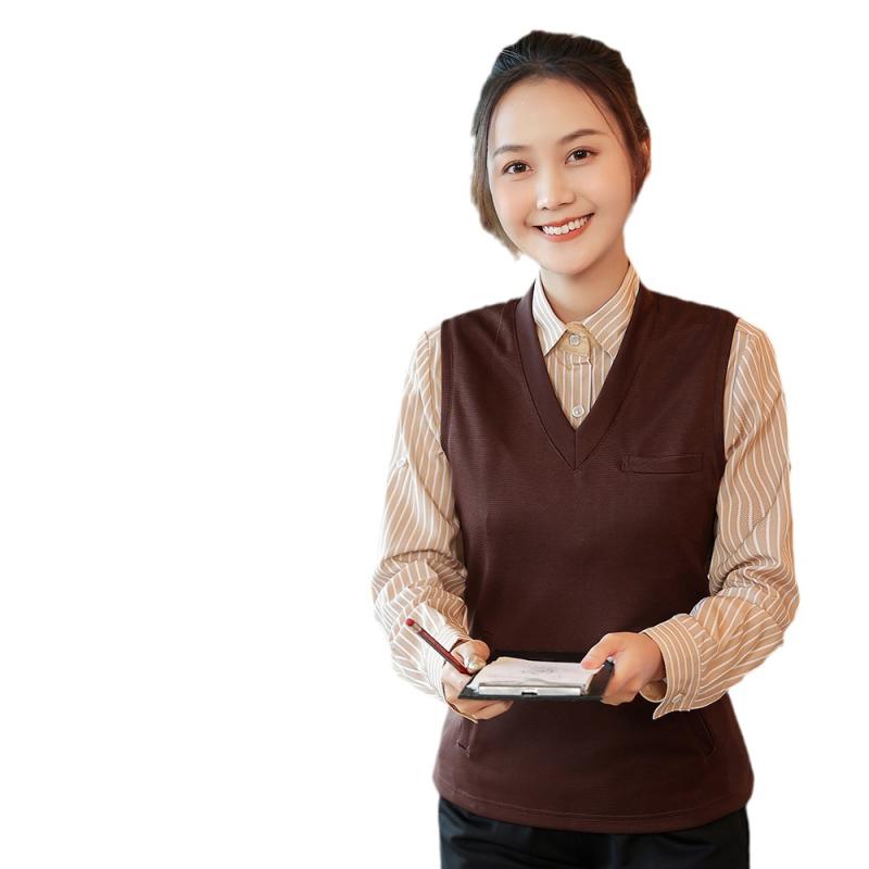ベスト レディース 受付 制服 カフェ 喫茶店 レストラン ホテル サービス業 ユニフォーム 事務服 オフィス カジュアル Vネック ニット 無袖 チョッキ 防寒 春秋