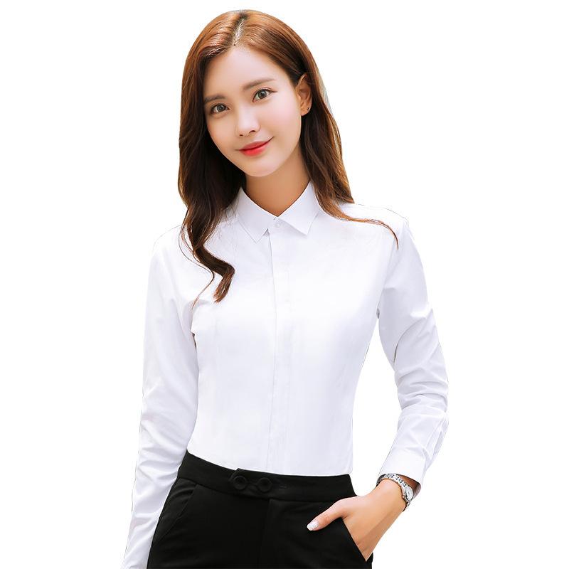 2シャツ レディース Vネック 長袖 オフィス 仕事着 制服 ブラウス 白 青 ピンク 無地 トップス 綿 ポリエステル 吸湿速乾