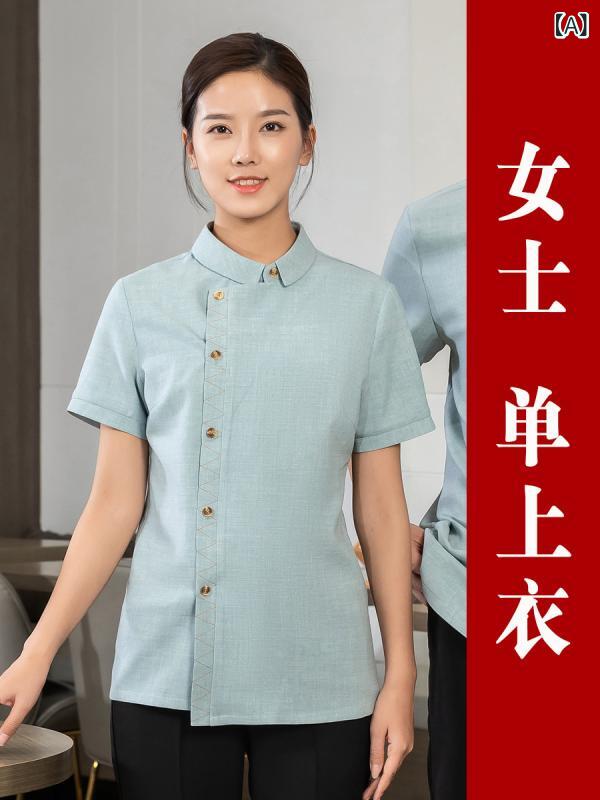 2ユニフォーム 男女兼用 半袖 ロゴプリント ホテル レストラン 飲食店 カフェ スーパーマーケット 通気性