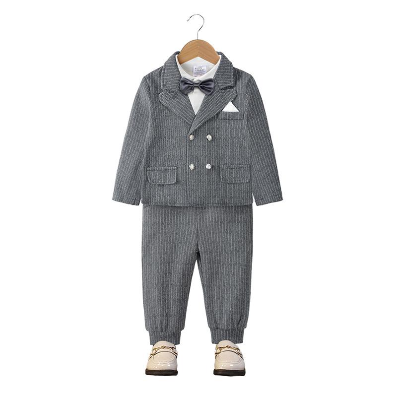 子供用フォーマルスーツ 男の子 ベビー タキシード 4点セット (ジャケット シャツ ベスト パンツ) 春秋 結婚式 発表会 七五三 記念撮影 チェック柄 70 80 90 100・スタイル: 欧美・セットタイプ: パンツセット・袖丈: 長...