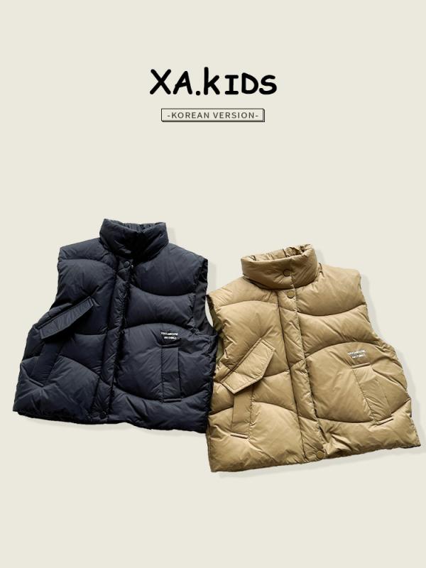 子供服 ダウンベスト キッズ 男女兼用 シンプル ベスト 防寒着 チョッキ アウター 秋冬 90 100 110 120 130 140 150 センチ ブラック カーキグリーン