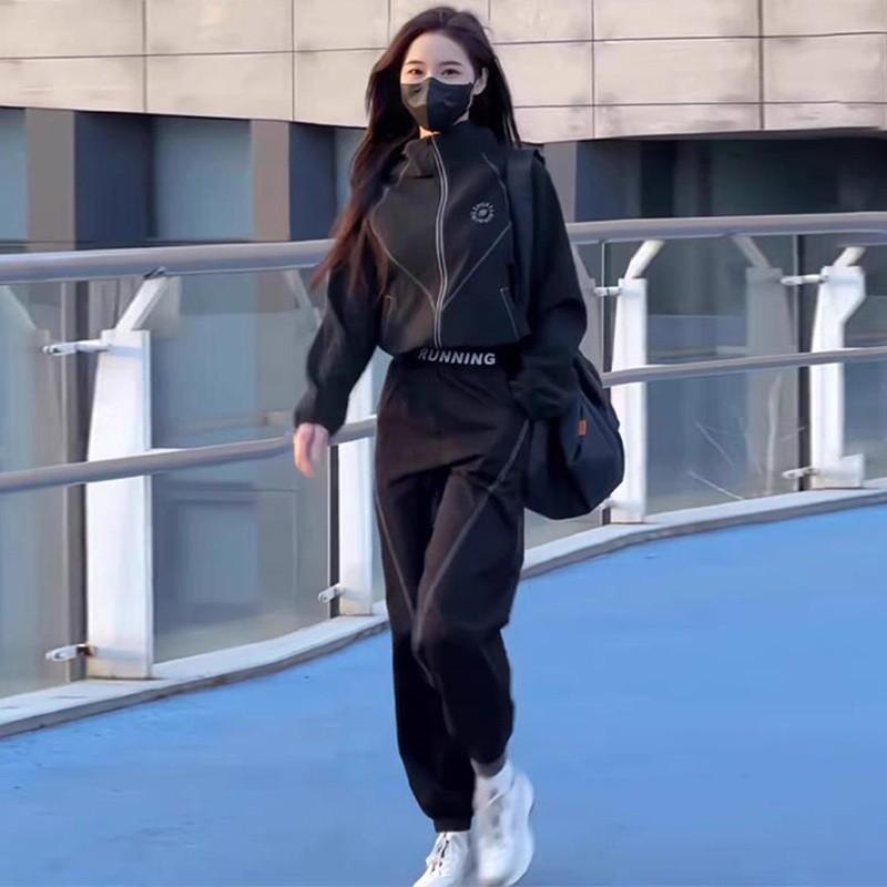 セットアップ レディース カジュアル ジャージ 上下セット 2点セット 長袖 ブラック スポーツウェア 部屋着 普段使い 運動着 ポリエステル