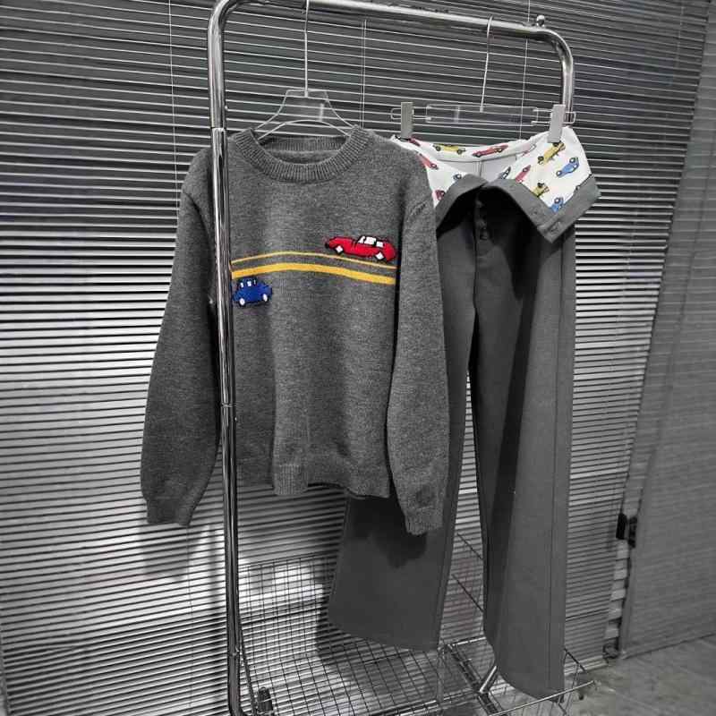 ニット レディース 秋冬 セットアップ 車 おもちゃ柄 トップス パンツ ゆったり かわいい グレー系 コットン 部屋着 普段使い 長袖 ズボン・裤长: 长裤・工艺: 免烫处理・面料: 綿・主な素材: 綿・カラー: 裤子・サイズ: S,M,...