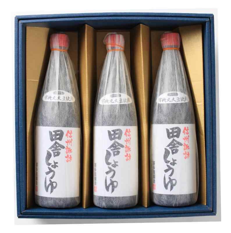 信州諏訪発、貴重な味噌たまり入り有機大豆の田舎醤油3本の贈答セット原材料:有機丸大豆、小麦、食塩商品サイズ(高さx奥行x幅):9cm×32.5cm×33cm