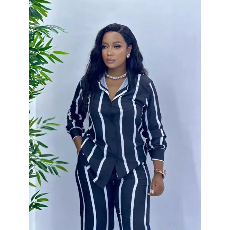 セットアップ レディース ストライプ 格子柄 パンツスーツ 長袖 テーパードパンツ ゆったり 通勤 オフィス きれいめ エレガント 春秋 ポリエステル