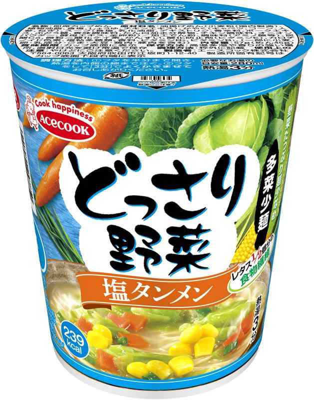 エースコック どっさり野菜 塩タンメン 57g ×12個エネルギー：239kcal、タンパク質：5.2g、脂質：7.7g、炭水化物：38.3g、食塩相当量：2.2g