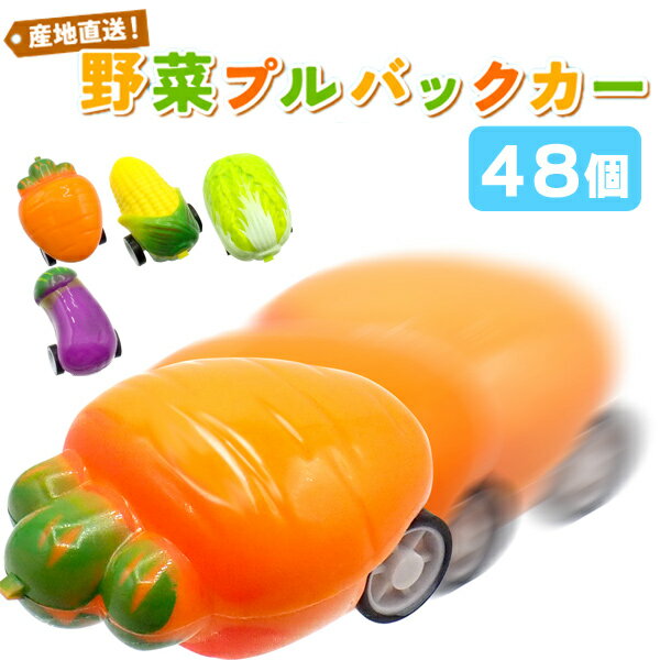 「産地直送！野菜プルバックカー」が登場！ 後ろに引っ張って離すと、びゅーんっと野菜が走り出すよ♪ 子供会などのちょっとした景品にオススメです♪ まとめ買い用です。 ※個包装されています。 【セット内容】 ・本体×48 ※セット内容にないもの...