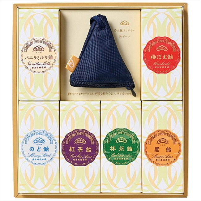 ■商品紹介：味わい豊かに、それでいてすっきりとした軽やかさを持つ、職人の技と経験がたっぷりと活かされた飴です。 ■商品内容：バニラミルク飴12粒・梅ぼ志飴12粒・のど飴12粒・紅茶飴12粒・抹茶飴12粒・黒飴12粒各1箱・飴ポーチ付 ■商品...