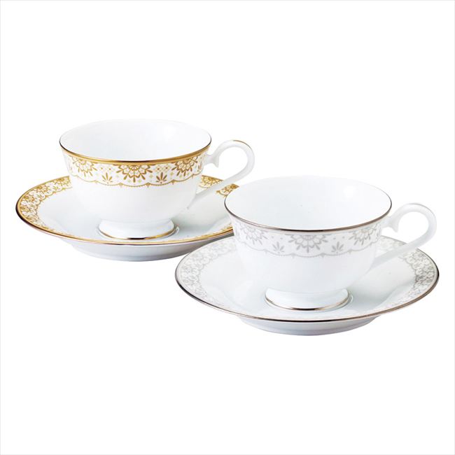 ■商品紹介：ゴールドとプラチナの落ち着いたデザインと上品なフォルム。 ■商品内容：カップ（約190ml）（約φ95×60mm）・ソーサー（約φ153×21mm）×各2 ■材質：磁器 ■重量：約880g ■原産国：日本製 メーカー希望小売価格...