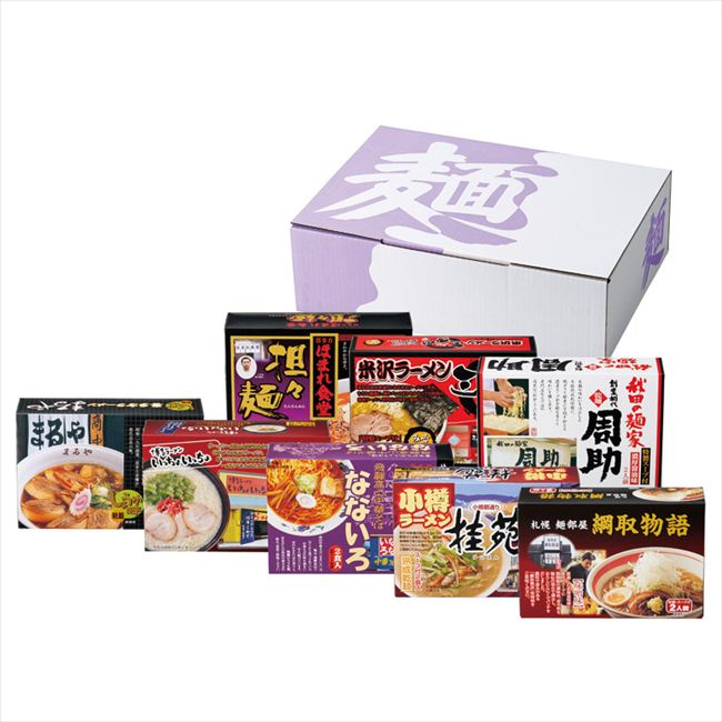 ■商品紹介： ■商品内容：北海道小樽ラーメン「桂苑」味噌味（2食入）（252g）・北海道札幌ラーメン「綱取物語」味噌味（2食入）（288g）・喜多方ラーメン「まるや」醤油味（2食入）（220g）・喜多方ラーメン「ほまれ食堂」担々麺（2食入）...