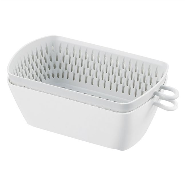 ■商品紹介：まな板の上で切った食材をサッと「チリトリ」できる、ザルとボウルのセットです。場所を取らずに積み重ねできる「カク」タイプだから、お料理の下ごしらえに大活躍。目盛り付きで計量にも使えます。電子レンジ、食洗機使用可能。 ■商品内容：本...