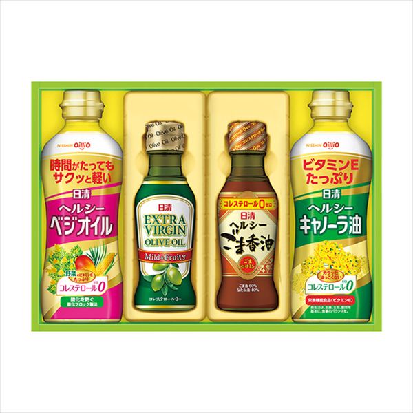 ■商品紹介内容/ヘルシーキャノーラ油:350g×1・エキストラバージンオリーブオイル:145g×1・ヘルシーベジオイル:350g×1・ヘルシーごま香油:145g×1 ■パッケージサイズ：箱寸/219×311×65 ■重量：約1600g メー...