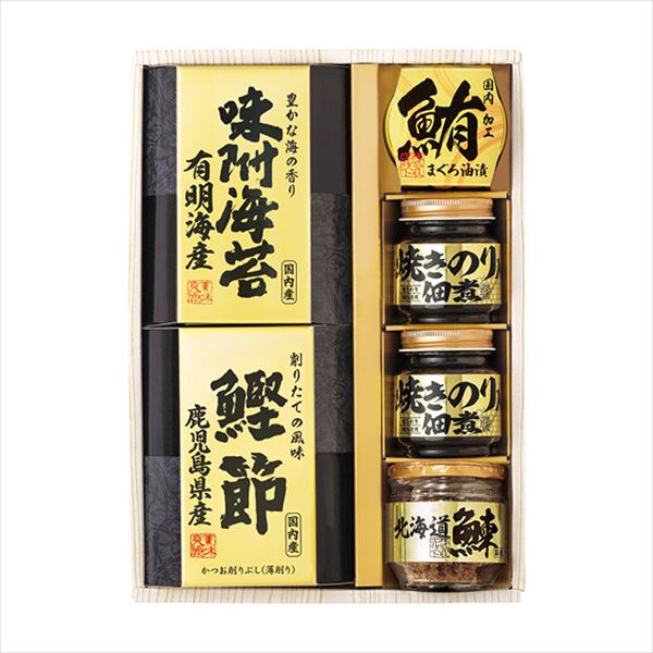 ■商品紹介内容/鰊フレーク:50g×1・焼きのり佃煮:85g×2・鹿児島県産鰹節:2g×3袋×1・有明海産味付け海苔8切10枚×1・まぐろ油漬け:70g×1《小麦・えび》 ■パッケージサイズ：箱寸/310×220×70 ■重量：約1000g...