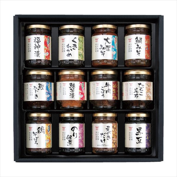■商品紹介内容/福神漬:90g×1・のり佃煮:95g×1・くきわかめ:75g×1・鶏そぼろ:50g×1・えのきだけ:90g×1・大葉みそ:100g×1・鯛みそ:100g×1・黒豆:100g×1・鰹ひじき:40g×1・たらこ昆布:50g×1・...