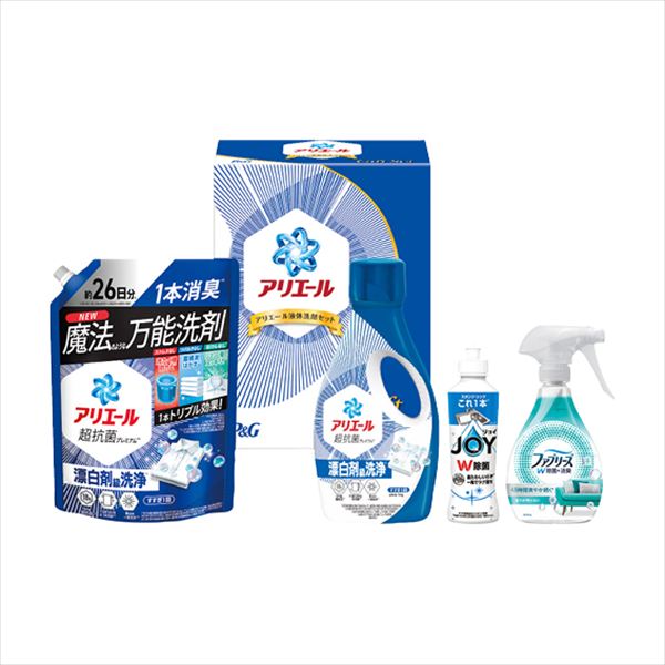 ■商品紹介内容/アリエールジェル:700g×1・アリエールジェル詰め替え用超特大サイズ:625g×1・除菌ジョイコンパクト:170?×1・ファブリーズW除菌:370?×1 ■パッケージサイズ：箱寸/282×266×143 ■重量：約2500...