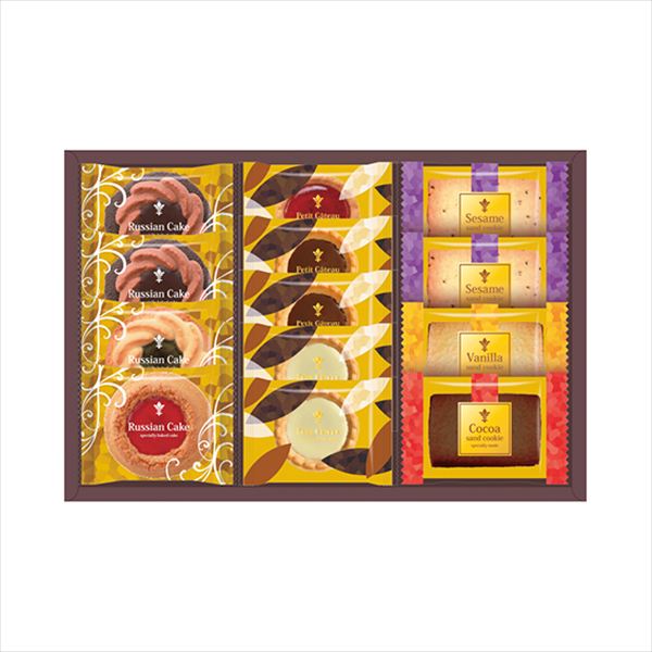 ■商品紹介内容/ロシアケーキ×4・プチガトー×5・サンドクッキー×4《卵・乳・小麦・落花生》 ■パッケージサイズ：箱寸/208×309×41 ■重量：約407g メーカー希望小売価格はメーカーカタログに基づいて掲載しています ■さまざまなギ...