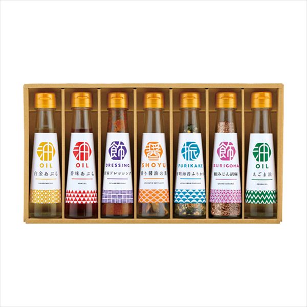 ■商品紹介内容/白金あぶら:90g×1・香味あぶら:90g×1・胡麻ドレッシング:100?×1・香り醤油の素:4.5g×1・有明海苔ふりかけ:30g×1・粗みじん胡麻:45g×1・えごま油:90g×1《小麦》 ■パッケージサイズ：箱寸/21...