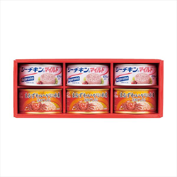 ■商品紹介内容/マルハまるずわいがに水煮（ほぐしみ）:110g×3・はごろもシーチキンマイルド:140g×3《かに》 ■パッケージサイズ：箱寸/110×282×91 ■重量：約1358g メーカー希望小売価格はメーカーカタログに基づいて掲載...