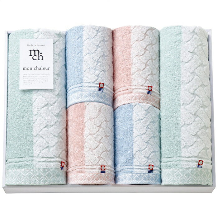 ■商品紹介：今治伝統の技術で織り上げられたタオルは使い始めはじめから吸水性がよくふんわりした風合いが長続きします。 ■商品内容：40×110cmバスタオル2枚・28×75cmフェイスタオル4枚・綿100％・［日本製］ ■パッケージサイズ：4...