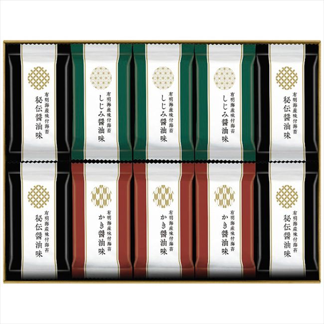■商品紹介：しじみとかきの旨みたっぷりの味付海苔と海苔屋秘伝の醤油だれで仕上げた3つの味わいを楽しめる詰合わせです。 ■商品内容：味付海苔(しじみ醤油味)(8切4枚)・味付海苔(かき醤油味)(8切4枚)各9袋・味付海苔(秘伝醤油味)(8切4...