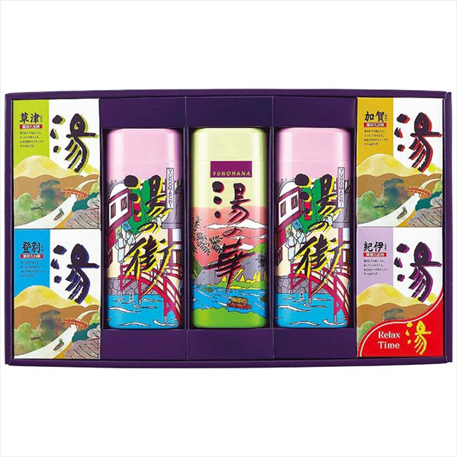 ■商品紹介：名湯・温泉地をイメージした薬用入浴剤です。有効成分が温浴効果を高め血行を促進し、心身共にリラックスできます。 ■商品内容：25g入浴剤5包入(登別・草津・紀伊・加賀各1箱)・500g湯の華1本・500g湯の街2本 ■商品パッケー...