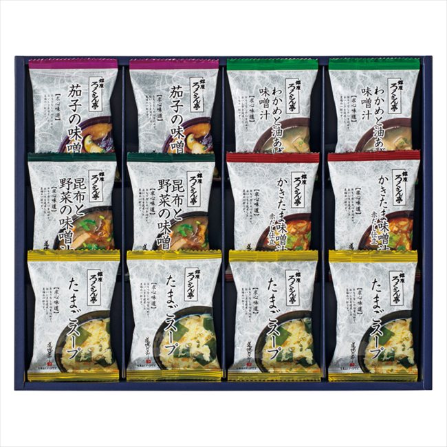 ■商品紹介：素材と味付けにこだわって、香り立つ美味しさをそのままパックしました。どなたに贈っても喜ばれるフリーズドライのギフトです。 ■商品内容：セット内容/たまごスープ×4、茄子の味噌汁・わかめと油あげの味噌汁・昆布と野菜の味噌汁・かきた...
