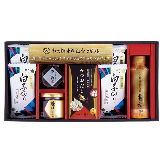 ■商品紹介：ミシュランが認める日本料理店「神谷」監修の味をご家庭でもお楽しみください ■商品内容：セット内容/白子だし塩のり（8切5枚） ×4、のり佃煮（80g）・鮭ほぐし（50g）・かつおだし（4g×8袋）・伊賀越 天然醸造醤油（200m...