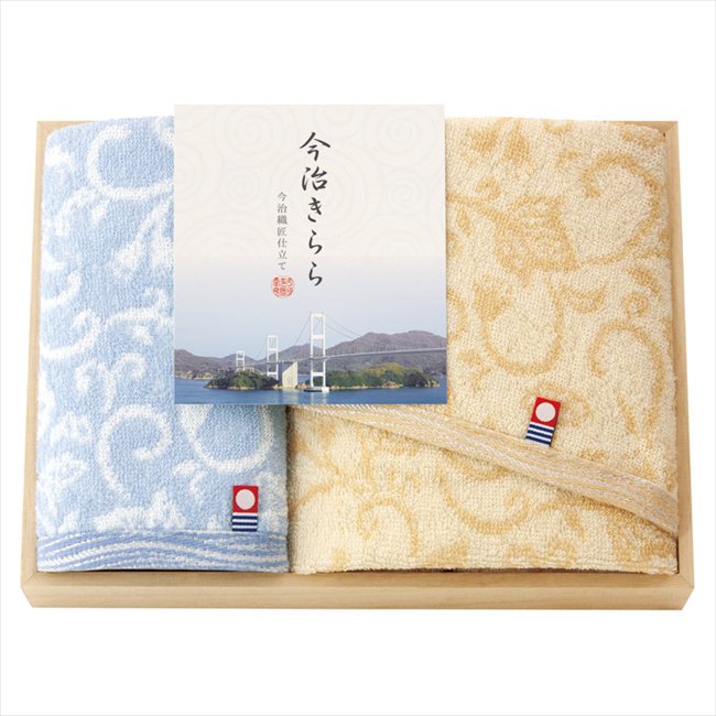 ■商品紹介：着物のように上品で自然を感じる色彩で織り上げた情緒あふれる和更紗模様 百二十年の歴史と受け継がれる職人技が光る情緒溢れる今治タオルを 高級感漂う木箱に丁寧に詰め合わせた、特別な贈り物 ■商品内容： ■パッケージサイズ：19×26...
