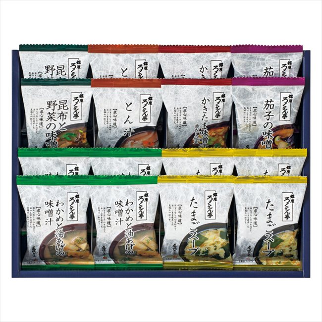 ■商品紹介：素材と味付けにこだわって、香り立つ美味しさをそのままパックしました。どなたに贈っても喜ばれるフリーズドライのギフトです。 ■商品内容：セット内容/わかめと油あげの味噌汁・たまごスープ×各4、昆布と野菜の味噌汁・とん汁・かきたま味...