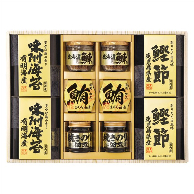 ■商品紹介：シリーズ累計販売250万セット突破! 北海道産の鰊フレーク、小豆島で製造された焼き海苔入りの佃煮、鹿児島県産鰹節など選りすぐりの逸品を詰合せた和風ギフトです。 ■商品内容：セット内容/焼きのり入佃煮（85g）・まぐろ油漬け（70...