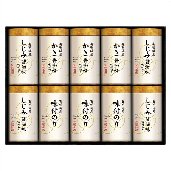 ■商品紹介：旨みたっぷりのしじみとかき醤油味とスタンダードな味付海苔セット ■商品内容：セット内容/有明海産しじみ醤油味付海苔（8切16枚）×4、有明海産味付海苔・有明海産かき醤油味付海苔（各8切16枚）×各3 ■パッケージサイズ：28.5...