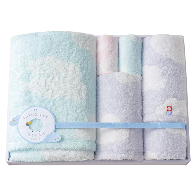 ■商品紹介：まるで雲のような、ふんわりとした柔らかさが特長のタオルです。糸の撚りをゆるく「甘撚り」した通常の糸より柔らかい糸で織り上げています。かわいらしいひつじの柄をあしらい、やさしい色合いに仕上げました。 ■商品内容：セット内容/タオル...