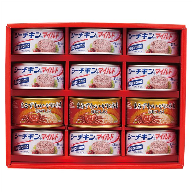 ■商品紹介： ■商品内容：セット内容/はごろもシーチキンマイルド（140g）×9、マルハまるずわいがに水煮ほぐしみ（110g）×3 ■パッケージサイズ：22.7×27.9×9.1cm ■賞味期限（ある場合）：常温3年 メーカー希望小売価格は...