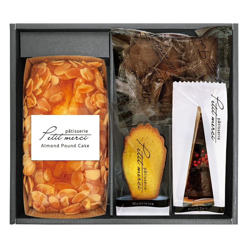 ■商品紹介： ■商品内容：アーモンドパウンドケーキ・マドレーヌ（プレーン）・チョコとクランベリーのタルト・プチフィナンシェ（ショコラ）（6個入）×各1 ■パッケージサイズ：22×24.5×6cm ■賞味期限（ある場合）：常温3ヶ月 メーカー...