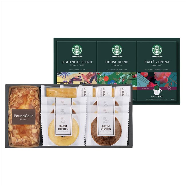 ■商品紹介：スターバックスコーヒーギフトと、お菓子のセットでワンランクアップのひとときを。スターバックスの香り高いコーヒーを手軽に楽しめるドリップタイプのセット。焼き菓子とともにあの方へ。 スターバックスコーヒーギフトと、お菓子のセットでワ...