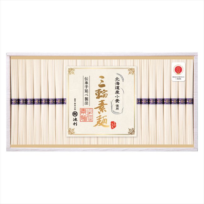 ■商品紹介：『大切なあの人へお取り寄せして届けたい、厳選素材の三輪素麺ギフト』 心を込めた夏の贈り物にふさわしい、三輪素麺の中でも、北海道産小麦のみを使用したこだわりの逸品です。 ■商品内容：三輪素麺（50g）×25束 ■パッケージサイズ：...