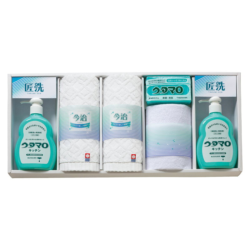 ■商品紹介：ガンコな汚れもしっかり落とす。ウタマロ洗剤でまっしろで気持ちのいい暮らし。 ■商品内容：ウタマロキッチン（300ml）・今治ウォッシュタオル（28×30cm）×各2、ウタマロ石鹸（133g）・マイクロファイバークロス（中国）（2...