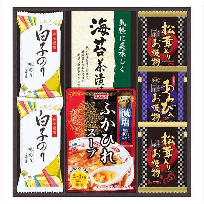 ■商品紹介：あわび、松茸の高級素材を使ったフリーズドライとふかひれスープ、白子のりを詰め合わせた贅沢な贈り物です。 あわび、松茸の高級素材を使ったフリーズドライとふかひれスープ、白子のりを詰め合わせた贅沢な贈り物です。 ■商品内容：松茸入り...