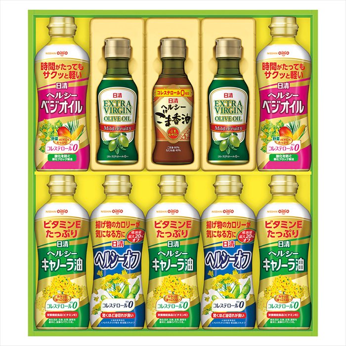 ■お歳暮専用商品となります。商品出荷日：11月4日から12月10日ごろ ヘルシーキャノーラ油(350g)×3、ヘルシーベジオイル・ヘルシーオフ(各350g)・エキストラバージンオリーブオイル(145g)×各2、ヘルシーごま香油(145g)×...