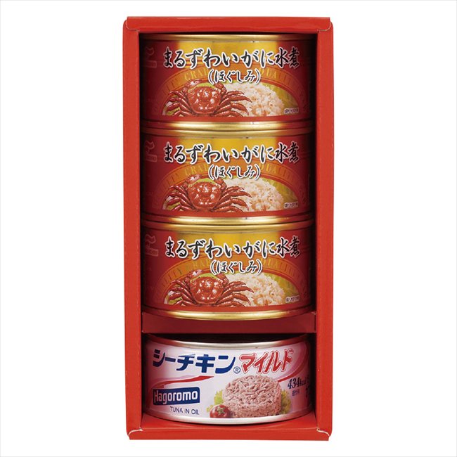 ※商品はお取り寄せとなりますのでご注意ください ■商品説明： ■商品内容: マルハまるずわいがに水煮（ほぐしみ）110g×3・はごろもシーチキンマイルド140g×1 ■商品重量／容量：968g／ ■商品サイズ／パッケージサイズ：／211×1...