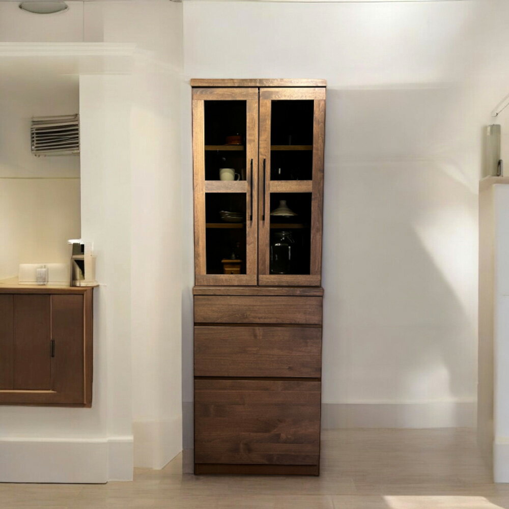 商品情報 材質 アルダー/プリント化粧繊維板/強化シート サイズ 幅60 奥行44 高さ182cm カラー ブラウン 特徴 一つ一つ丁寧に仕上げた安心の国産食器棚です ■ブラウンガラスを採用しモダンな空間からナチュラルな雰囲気まで幅広く活用...