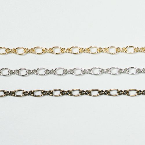 ブラスソルダーチェーンの略であるBS品番チェーンはその名の通り真鍮製のろう付け（溶接）チェーンになります。ろう付けしてあるためにチェーンの引っ張りに対して強度があり、細いチェーンでもすぐに切れることはありません。ある程度チェーンの強度が必要...