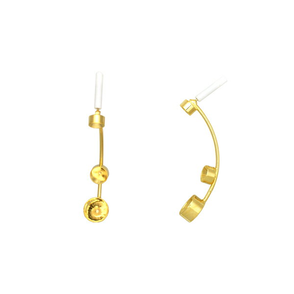 3サイズの石座付きピアス金具です。 【カラー】　ゴールド、ロジウムカラー 【サイズ】全長：約4.7cm、石座(小)：0.6cm、石座(中)：0.7cm、石座(大)：1.0cm 【数量】　1ペア ※画像の色味は、ディスプレイやモニターの関係で...