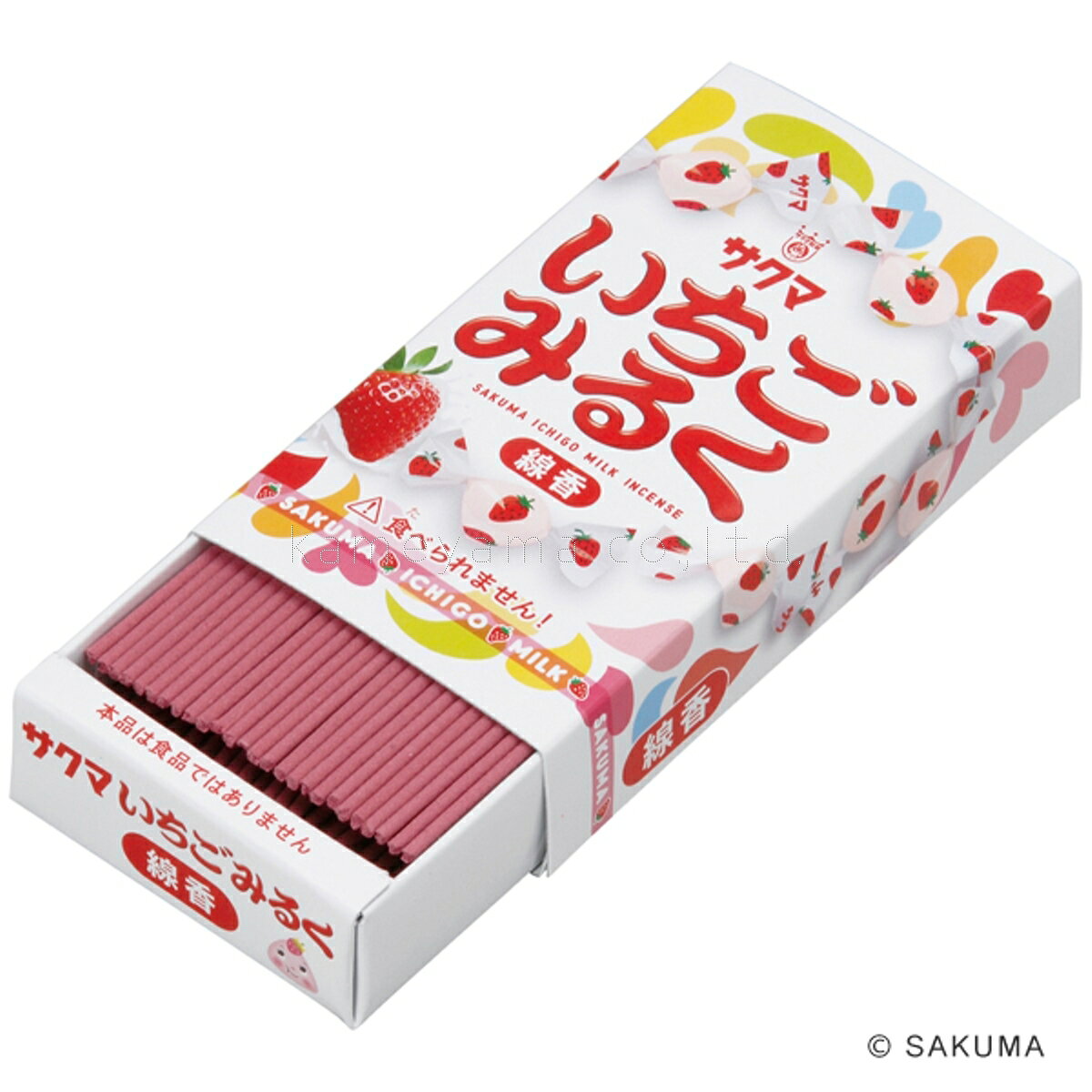 商品詳細 1970年の発売以来、長年愛され続けているサクマ製菓のロングセラー商品「いちごみるく」とコラボしました。いちごのパッケージデザインがかわいい「いちごみるく」のお線香です。いちごみるくの香りがふわっと甘く香ります。 本体サイズ 箱サ...