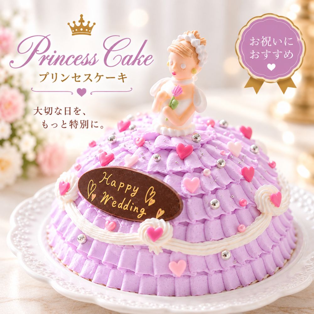自分で飾り付けができる世界でひとつだけのプリンセスケーキ　ドレス：パープル　人形：スイートレディ サイズ：5号サイズ（15cm）高さ：約10cm 原材料：原材料　乳等を主要原料とする食品 (国内製造。 砂糖、全卵、 いちご、 小麦粉、水飴、...